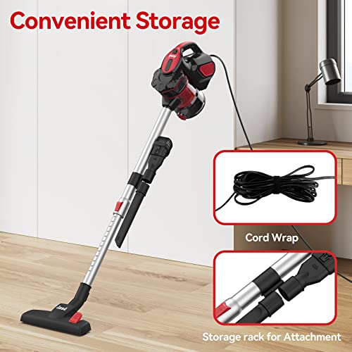 INSE Corded Vacuum Cleaner, 600W Powerful 18000Pa Vacuum Cleaner, 6-in-1 Versatile Lightweight Corded Stick Vacuum Cleaner for Pet Hair Hardwood Floor - Crimson