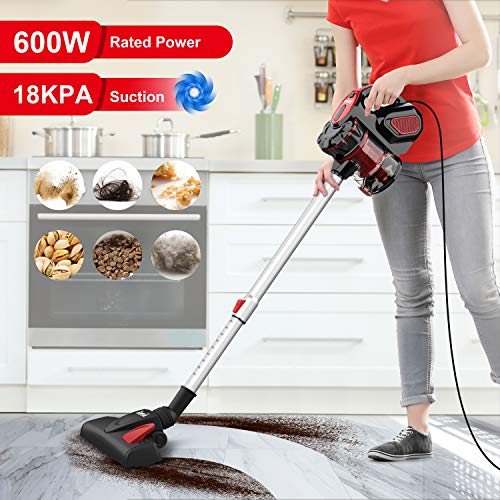 INSE Corded Vacuum Cleaner, 600W Powerful 18000Pa Vacuum Cleaner, 6-in-1 Versatile Lightweight Corded Stick Vacuum Cleaner for Pet Hair Hardwood Floor - Crimson