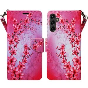 zase design cover for samsung galaxy a54 5g protective wallet phone case cute woman girls premium pu leather flip folio w/kickstand id card slot wrist strap magnetic lock (pink cherry blossom)