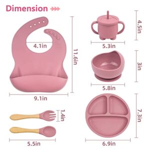 Silicone Baby Feeding Set, 12Pcs Baby Led Weaning Supplies, Includes Baby Suction Bowls and Plates, Silicone Baby Bibs, Silicone Baby Cup, Silicone Baby Spoons and Forks (2 Sets Beige & Pink)