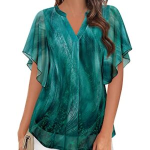 Timeson Blouses for Women Business Casual,long Tunic Tops to Wear with Leggings Short Sleeve Work Tops for Women Office Summer Loose Fitted No Iron Dressy Shirts Trendy Classy Swing Malachite Green XL