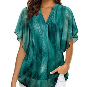 Timeson Blouses for Women Business Casual,long Tunic Tops to Wear with Leggings Short Sleeve Work Tops for Women Office Summer Loose Fitted No Iron Dressy Shirts Trendy Classy Swing Malachite Green XL