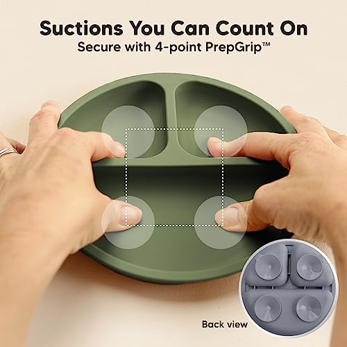 KeaBabies 3-Pack Suction Plates for Baby, Toddler - 100% Silicone Toddler Plates, Divided Baby Plates with Suction, Silicone Plates for Baby, Kids, BPA-Free, Microwave, Dishwasher Safe (Slate)