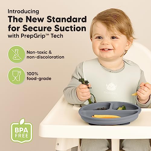 KeaBabies 3-Pack Suction Plates for Baby, Toddler - 100% Silicone Toddler Plates, Divided Baby Plates with Suction, Silicone Plates for Baby, Kids, BPA-Free, Microwave, Dishwasher Safe (Slate)