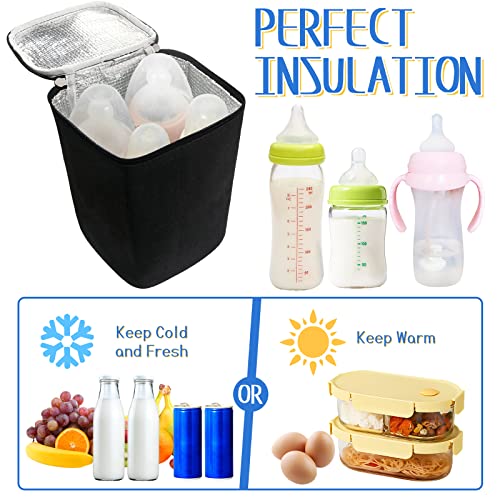 Breastmilk Cooler Bag with Ice Pack,Baby Bottle Cooler Bag Fits 4 Bottles Suitable for Nursing Mom Daycare,Insulated Lunch Bag,Double Deck Cooling Bag,Black