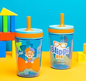 Zak Designs Blippi Kelso Toddler Cups For Travel or At Home, 15oz 2-Pack Durable Plastic Sippy Cups With Leak-Proof Design is Perfect For Kids (Blippi)