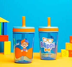 Zak Designs Blippi Kelso Toddler Cups For Travel or At Home, 15oz 2-Pack Durable Plastic Sippy Cups With Leak-Proof Design is Perfect For Kids (Blippi)