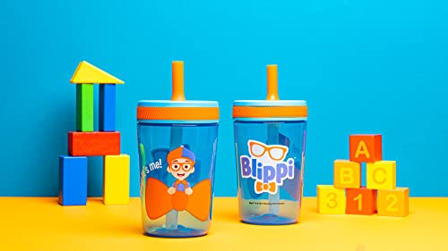 Zak Designs Blippi Kelso Toddler Cups For Travel or At Home, 15oz 2-Pack Durable Plastic Sippy Cups With Leak-Proof Design is Perfect For Kids (Blippi)