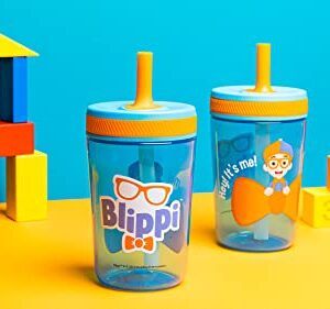 Zak Designs Blippi Kelso Toddler Cups For Travel or At Home, 15oz 2-Pack Durable Plastic Sippy Cups With Leak-Proof Design is Perfect For Kids (Blippi)