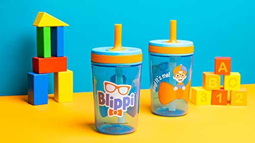 Zak Designs Blippi Kelso Toddler Cups For Travel or At Home, 15oz 2-Pack Durable Plastic Sippy Cups With Leak-Proof Design is Perfect For Kids (Blippi)