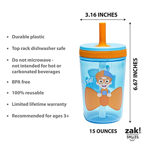 Zak Designs Blippi Kelso Toddler Cups For Travel or At Home, 15oz 2-Pack Durable Plastic Sippy Cups With Leak-Proof Design is Perfect For Kids (Blippi)