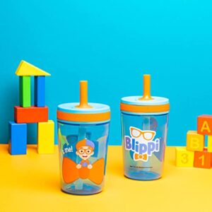 Zak Designs Blippi Kelso Toddler Cups For Travel or At Home, 15oz 2-Pack Durable Plastic Sippy Cups With Leak-Proof Design is Perfect For Kids (Blippi)