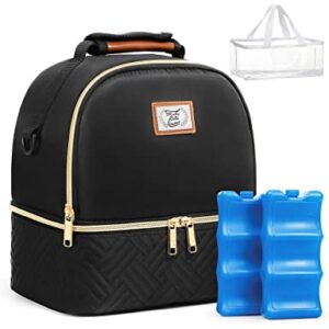 Lekereise Breast Pump Bag Backpack with Cooler, Wearable Pumping Bag with 2 Ice Packs Fits 6 Bottles, Portable Storage Bag for Work, Travel-Black