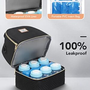 Lekereise Breast Pump Bag Backpack with Cooler, Wearable Pumping Bag with 2 Ice Packs Fits 6 Bottles, Portable Storage Bag for Work, Travel-Black