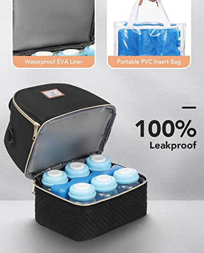 Lekereise Breast Pump Bag Backpack with Cooler, Wearable Pumping Bag with 2 Ice Packs Fits 6 Bottles, Portable Storage Bag for Work, Travel-Black