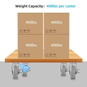 HANDSAMMU 5" x 2" Thermoplastic Rubber Wheels (Crown Tread)-Heavy Duty Casters- 400 Lbs Per Casters- No Noise Plate Caster for Furniture Platform Trucks Workbench (1 Pack Brake)