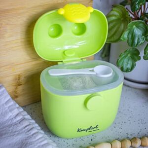 Komphort Baby Formula Dispenser with Scoop and Leveller, Baby Milk Powder Formula Dispenser on The go. (Green) Travel Container Portable Fruit Snack Storage