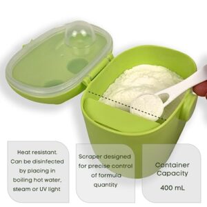 Komphort Baby Formula Dispenser with Scoop and Leveller, Baby Milk Powder Formula Dispenser on The go. (Green) Travel Container Portable Fruit Snack Storage