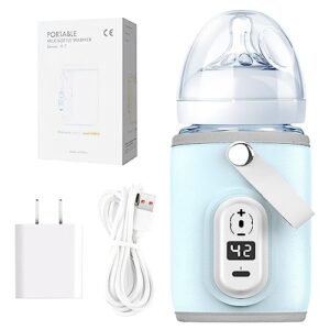 portable baby bottle warmer for travel,baby milk heat keeper with lcd display portable baby bottle warmer for home car outdoor use (blue)