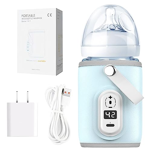 Portable Baby Bottle Warmer for Travel,Baby Milk Heat Keeper with LCD Display Portable Baby Bottle Warmer for Home Car Outdoor Use (Blue)