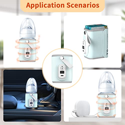 Portable Baby Bottle Warmer for Travel,Baby Milk Heat Keeper with LCD Display Portable Baby Bottle Warmer for Home Car Outdoor Use (Blue)