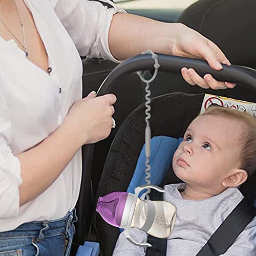 Keep Bottles and Sippy Cups Off The Floor with Sippy Cup Strap - Food Grade Silicone Bottle Bungee for High Chair, Stroller & More - Great for Babies and Toddlers - Grey, 2Pack