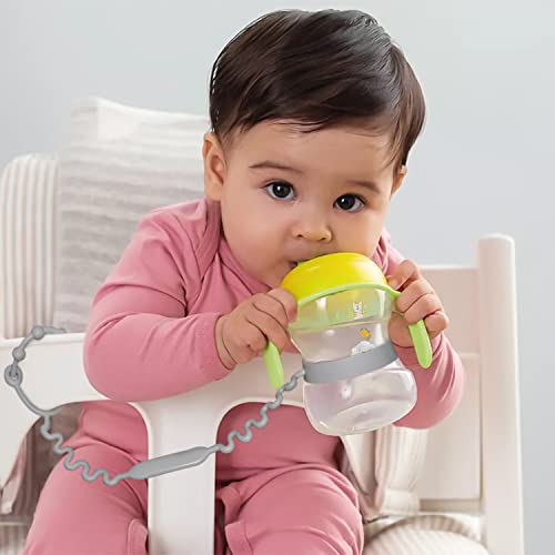 Keep Bottles and Sippy Cups Off The Floor with Sippy Cup Strap - Food Grade Silicone Bottle Bungee for High Chair, Stroller & More - Great for Babies and Toddlers - Grey, 2Pack