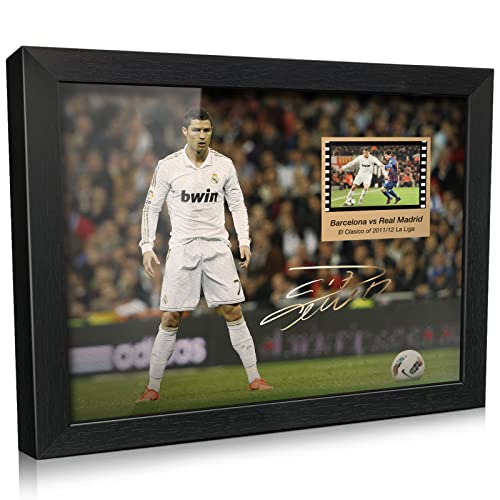 ORIMAMI Signed Ronaldo Poster Photo Desktop Framed Picture 8x6 Inches,with 1x35mm Film Mini Cell Display,Gifts for CR7 Cristiano Ronaldo Fans