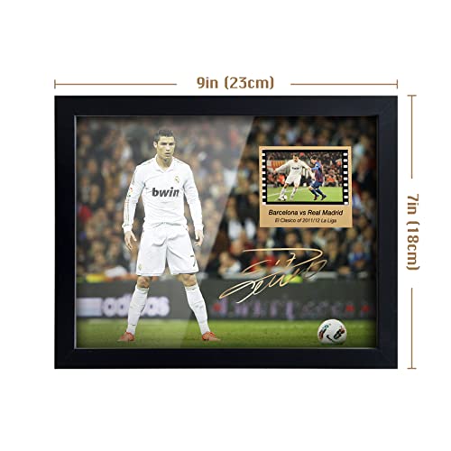 ORIMAMI Signed Ronaldo Poster Photo Desktop Framed Picture 8x6 Inches,with 1x35mm Film Mini Cell Display,Gifts for CR7 Cristiano Ronaldo Fans