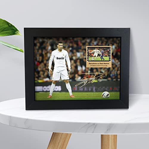 ORIMAMI Signed Ronaldo Poster Photo Desktop Framed Picture 8x6 Inches,with 1x35mm Film Mini Cell Display,Gifts for CR7 Cristiano Ronaldo Fans