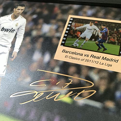 ORIMAMI Signed Ronaldo Poster Photo Desktop Framed Picture 8x6 Inches,with 1x35mm Film Mini Cell Display,Gifts for CR7 Cristiano Ronaldo Fans