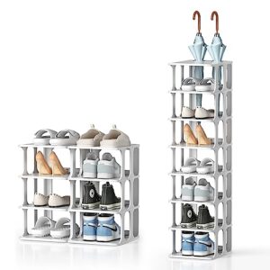 white shoe rack organizer 8 tier narrow shoe rack for closet, durable modern shoe stand stacker, free standing shoe racks vertical small entryway hallway shelf, easy assembly shoe tower rack