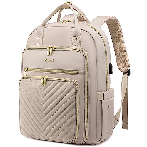 LOVEVOOK Laptop Backpack Women Teacher Backpack,15.6 Inch Laptop Bag with USB Port,Waterproof Daypack for Work Travel Antiquewhite