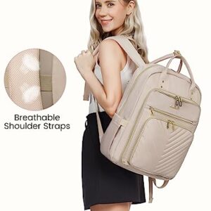 LOVEVOOK Laptop Backpack Women Teacher Backpack,15.6 Inch Laptop Bag with USB Port,Waterproof Daypack for Work Travel Antiquewhite