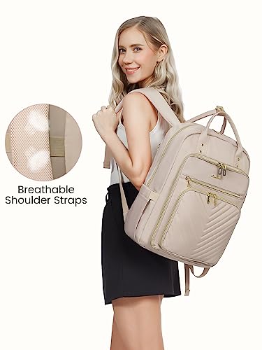 LOVEVOOK Laptop Backpack Women Teacher Backpack,15.6 Inch Laptop Bag with USB Port,Waterproof Daypack for Work Travel Antiquewhite