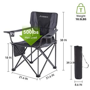 Aohanoi Camping Chairs, Camping Chairs for Heavy People, Oversize Outdoor Folding Moon Chairs with Extra Wide Seats, Lawn Chairs Folding Supports up to 500lbs, Black 2Pcs