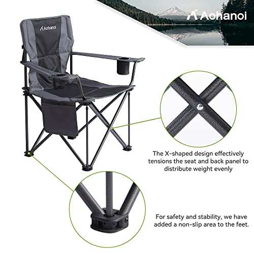 Aohanoi Camping Chairs, Camping Chairs for Heavy People, Oversize Outdoor Folding Moon Chairs with Extra Wide Seats, Lawn Chairs Folding Supports up to 500lbs, Black 2Pcs