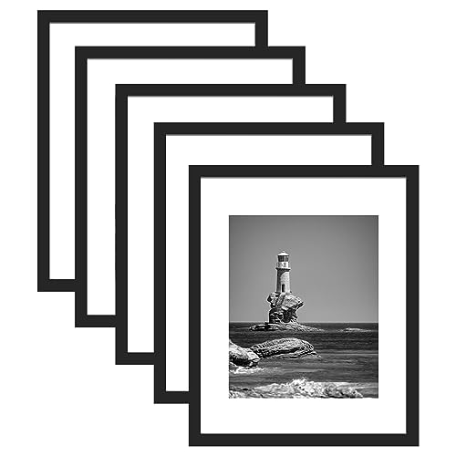 11x14 Picture Frame Set of 5, Display Pictures 8x10 with Mat or 11x14 Without Mat, Wall Gallery Photo Frames