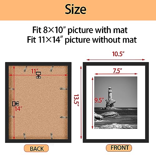 11x14 Picture Frame Set of 5, Display Pictures 8x10 with Mat or 11x14 Without Mat, Wall Gallery Photo Frames