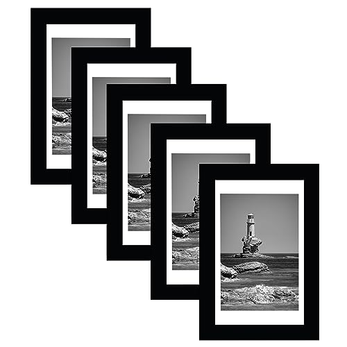 4x6 Picture Frame Set of 5, Display Pictures 3.5x5 with Mat or 4x6 Without Mat, Wall Gallery Photo Frames or Tabletop Display