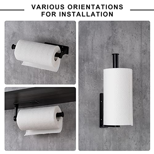 Honmein Paper Towel Holder, Aluminum Alloy Paper Towel Holders, Stylish Wall Mount and Under Cabinet Paper Towel Holders for Easy Access (Black)