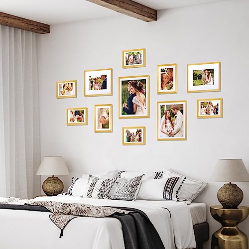 Giftgarden Gold 8x10 Picture Frame Set of 10, Matted to 5x7 Picture with Mat or 8 x 10 Photo without Mat, Multi Golden Frames for Wall and Tabletop Display