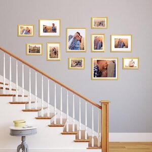 Giftgarden Gold 8x10 Picture Frame Set of 10, Matted to 5x7 Picture with Mat or 8 x 10 Photo without Mat, Multi Golden Frames for Wall and Tabletop Display