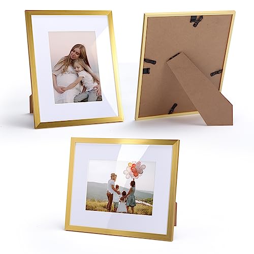 Giftgarden Gold 8x10 Picture Frame Set of 10, Matted to 5x7 Picture with Mat or 8 x 10 Photo without Mat, Multi Golden Frames for Wall and Tabletop Display