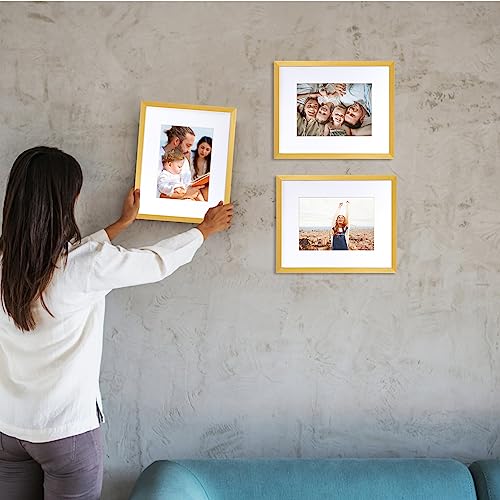 Giftgarden Gold 8x10 Picture Frame Set of 10, Matted to 5x7 Picture with Mat or 8 x 10 Photo without Mat, Multi Golden Frames for Wall and Tabletop Display