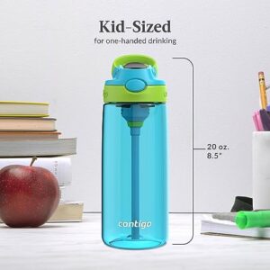 Contigo Aubrey Kids Cleanable Water Bottle with Silicone Straw and Spill-Proof Lid, Dishwasher Safe, 20oz 2-Pack, Blue Raspberry/Cool Lime & Blueberry/Juniper