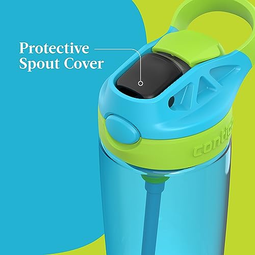 Contigo Aubrey Kids Cleanable Water Bottle with Silicone Straw and Spill-Proof Lid, Dishwasher Safe, 20oz 2-Pack, Blue Raspberry/Cool Lime & Blueberry/Juniper