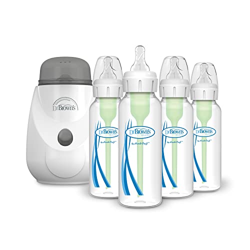 Dr. Brown’s Insta-Feed Bottle Warmer and Sterilizer with Anti-Colic Options+ Narrow Baby Bottles 8 oz/2500 mL, with Level 1 Slow Flow Nipple, 4 Pack, 0m+