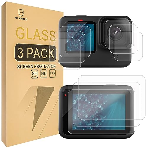 Mr.Shield [3-Pack] Screen Protector For GoPro Hero 11 / GoPro Hero 10 / GoPro Hero 9 Action Camera, [Back+Lens+Front] 3-Pack [9 Pcs] [Tempered Glass] [Japan Glass with 9H Hardness] Screen Protector