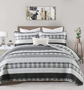 homzard king size quilt,black and white striped quilt king size bedding set,grey king quilt bedding set,farmhouse lightweight quilt set for king size bed,100% cotton quilt bedding all season